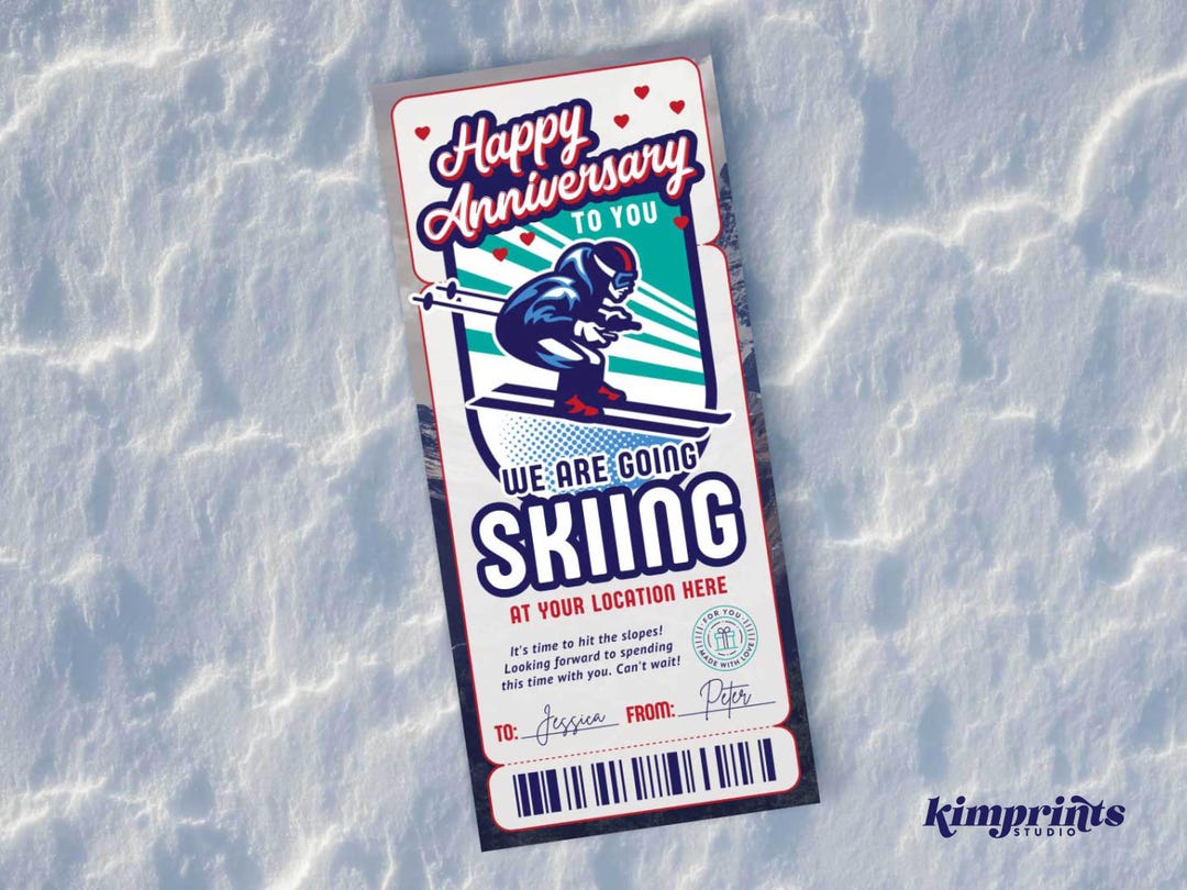 Snow Skiing Ticket Template, Ski Trip Anniversary Gift, Snow Ski Pass ...