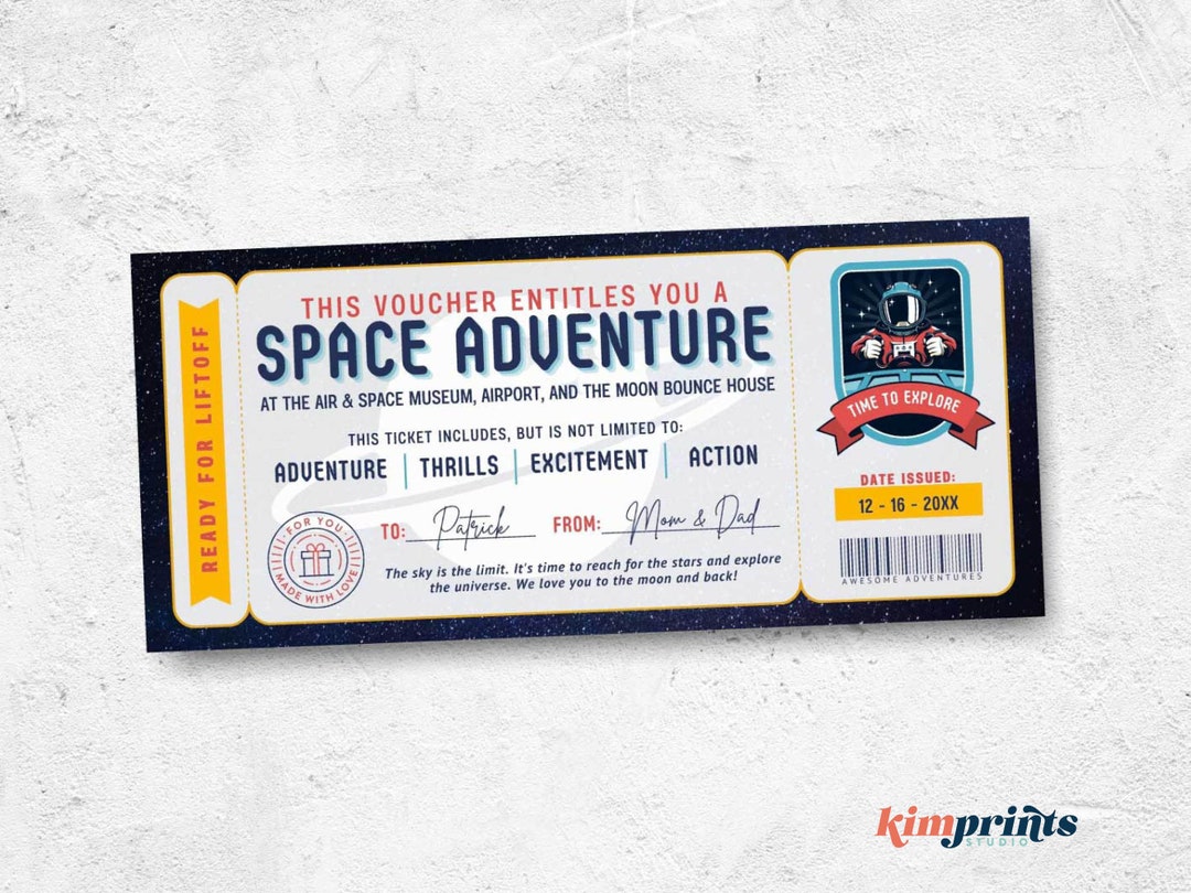 Space Adventure Ticket Template, Astronaut Experience Gift Certificate ...