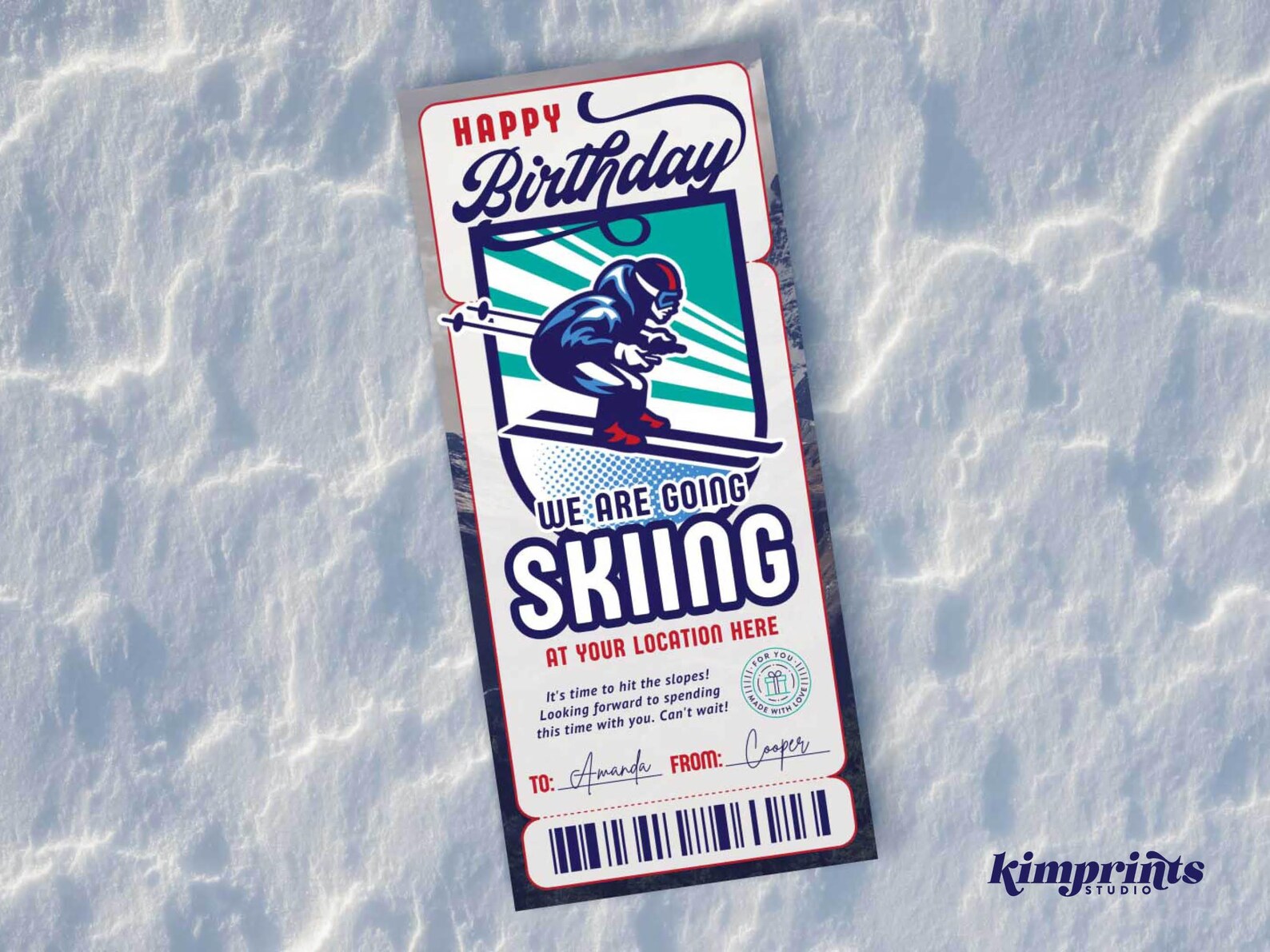 Snow Skiing Ticket Template, Ski Trip Birthday Gift Idea, Snow Ski Pass ...
