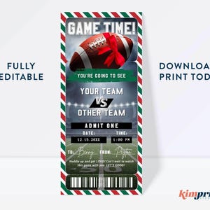 Football Ticket Template, Football Christmas Gift Certificate, Editable ...