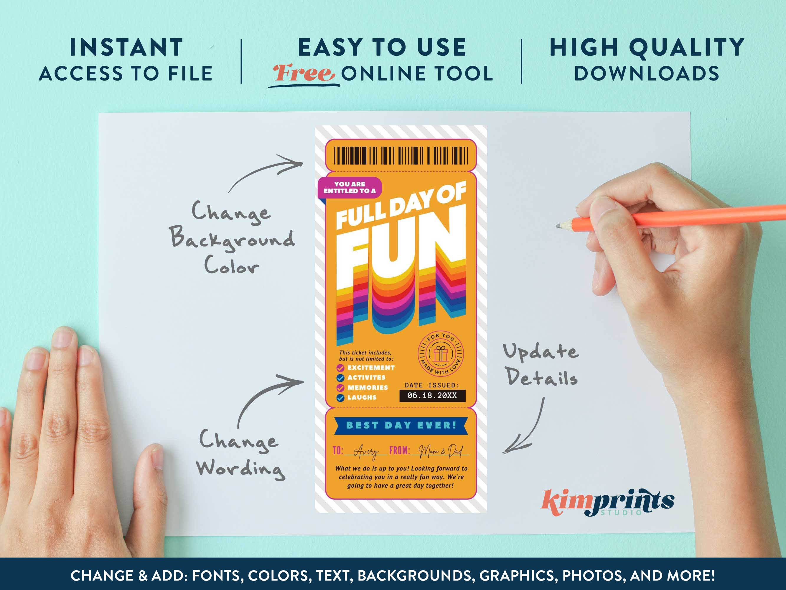 Fun Day Ticket Template, Yes Day Souvenir, Kids Special Experience Gift ...