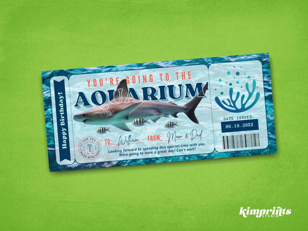 Aquarium Ticket Template, Shark Gift Certificate, Surprise Aquarium ...