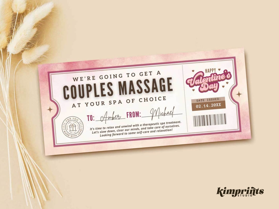 Couples Massage Gift Certificate, Valentines Day Gift Idea, Printable ...
