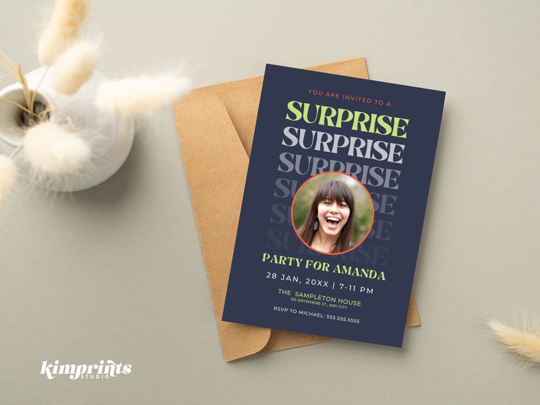 Surprise Birthday Invitation Template, Customizable, Printable 5x7 ...