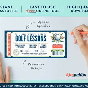 Golf Lessons Ticket Template, Golfing Gift Idea, Class to Improve Golf ...
