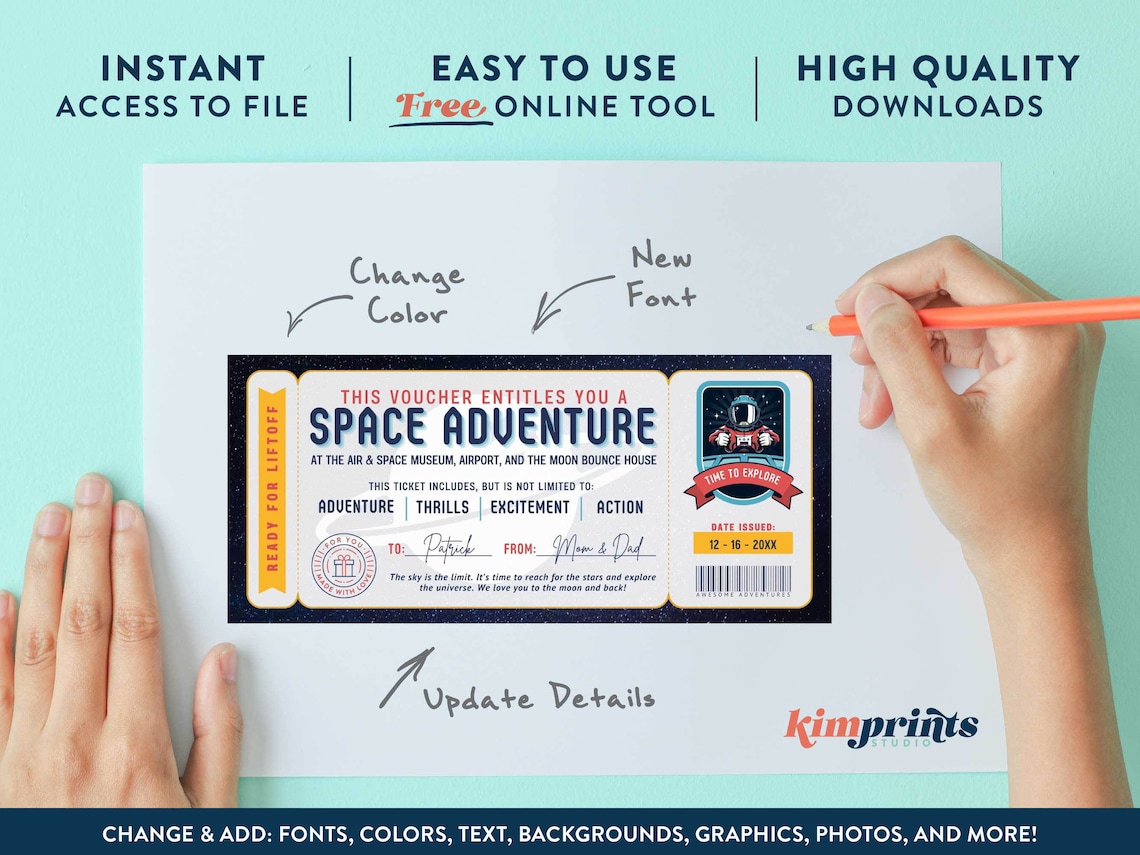 Space Adventure Ticket Template, Astronaut Experience Gift Certificate ...