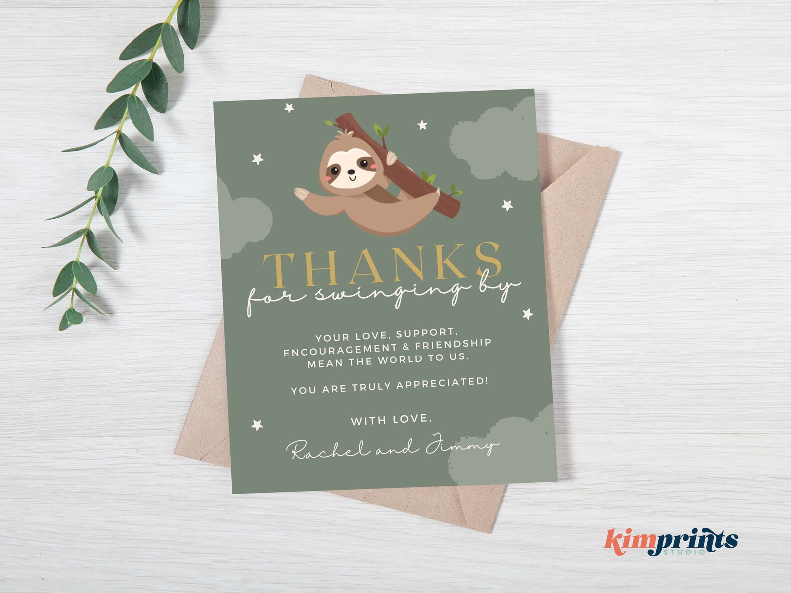 Sloth Theme Thank You Card for Baby Shower, Customizable, Printable ...