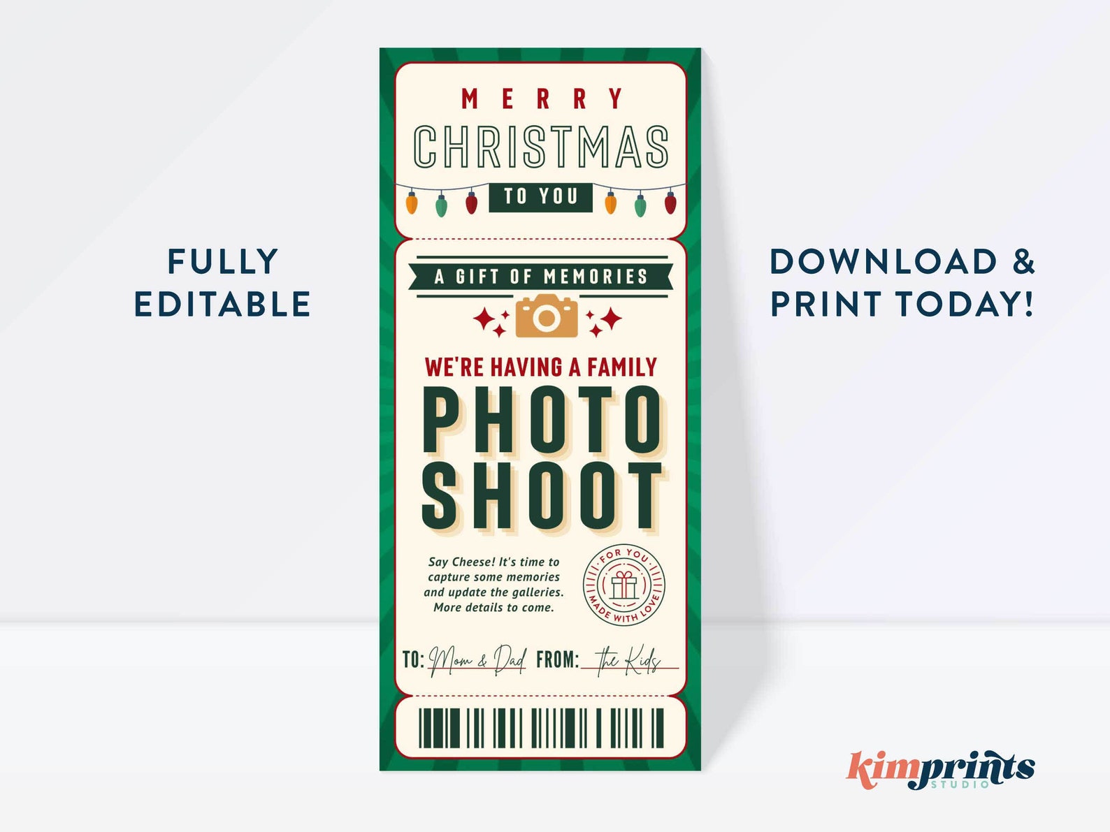 Photo Session Gift Template, Christmas Photo Shoot Gift Idea ...