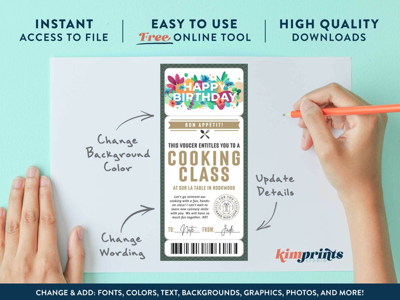Cooking Class Ticket Template Birthday Culinary Gift Idea - Etsy