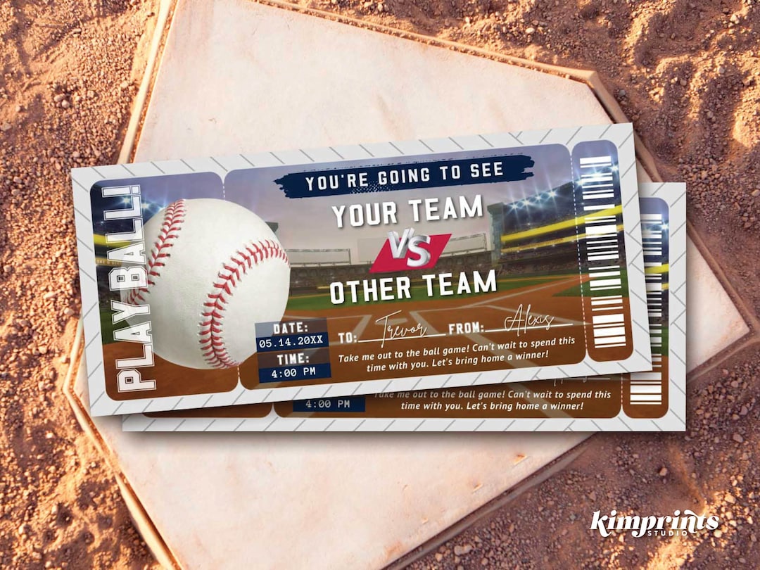 Baseball Ticket Template, Baseball Gift Certificate, Editable MLB Game ...