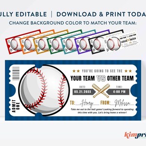Baseball Ticket Template, Baseball Gift Certificate, Editable MLB Game ...