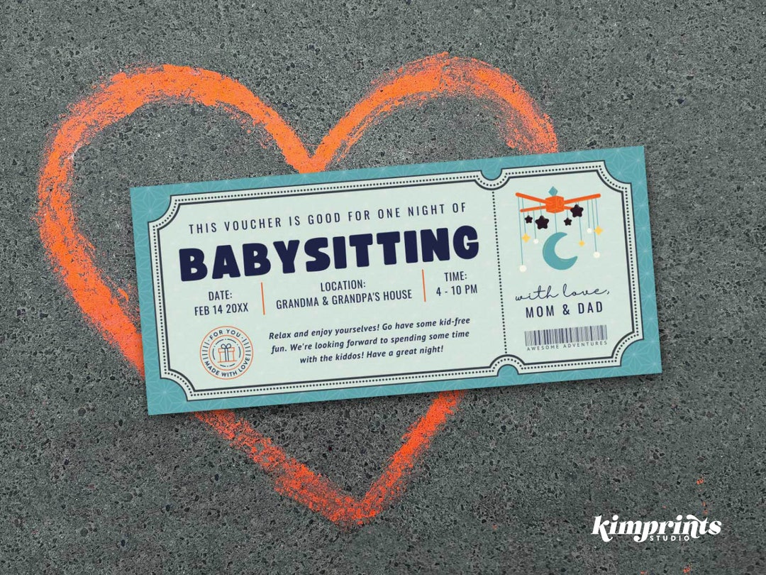 Babysitting Ticket Template, Free Babysitting Gift Certificate, Custom ...