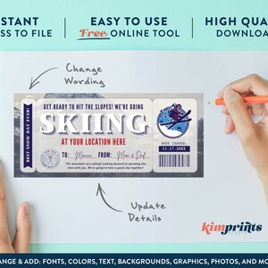 Snow Skiing Ticket Template, Ski Trip Gift Idea, Ski Pass Gift Voucher ...
