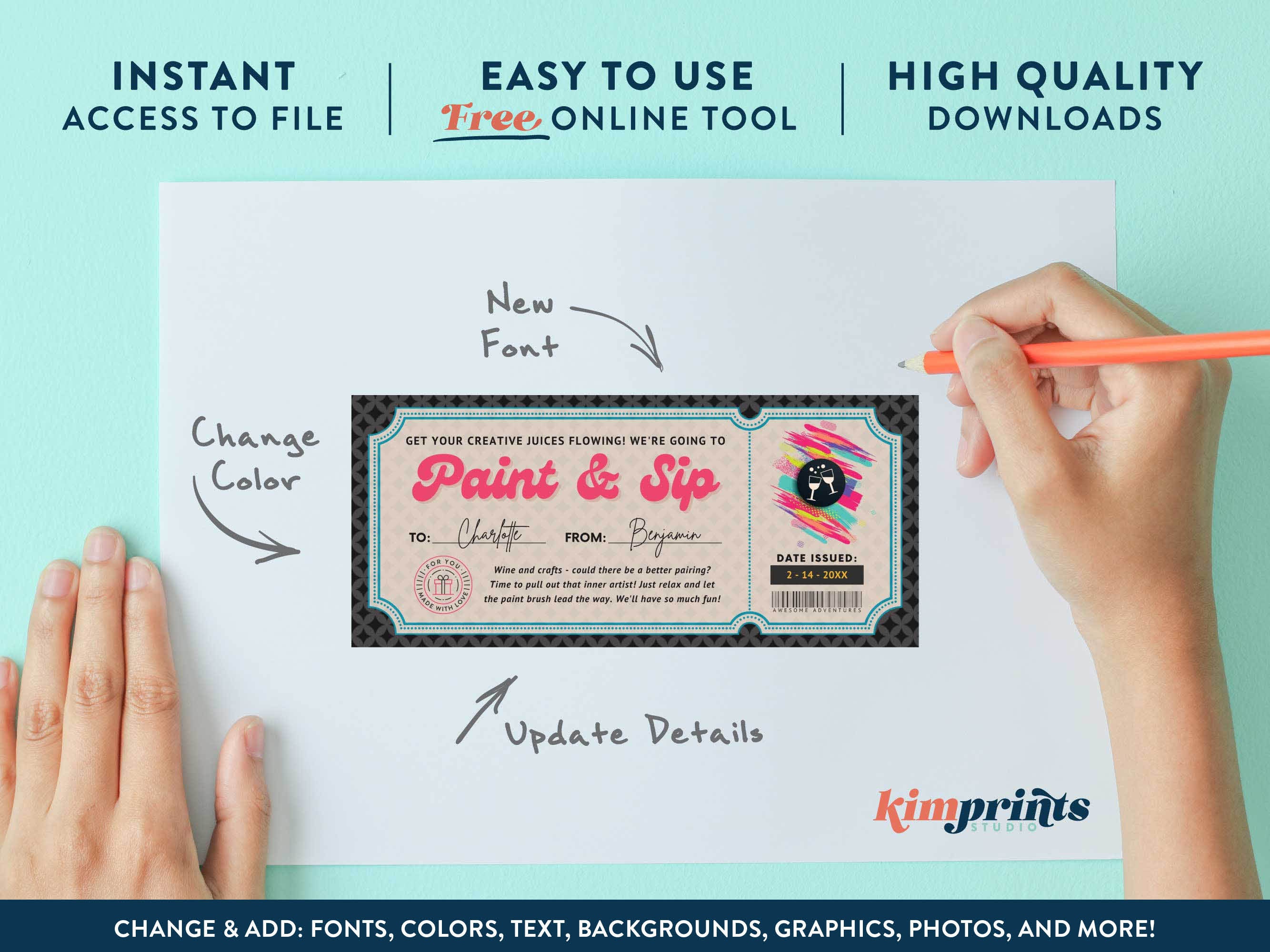 Paint & Sip Ticket Template Art Class Gift Certificate Fun - Etsy Australia