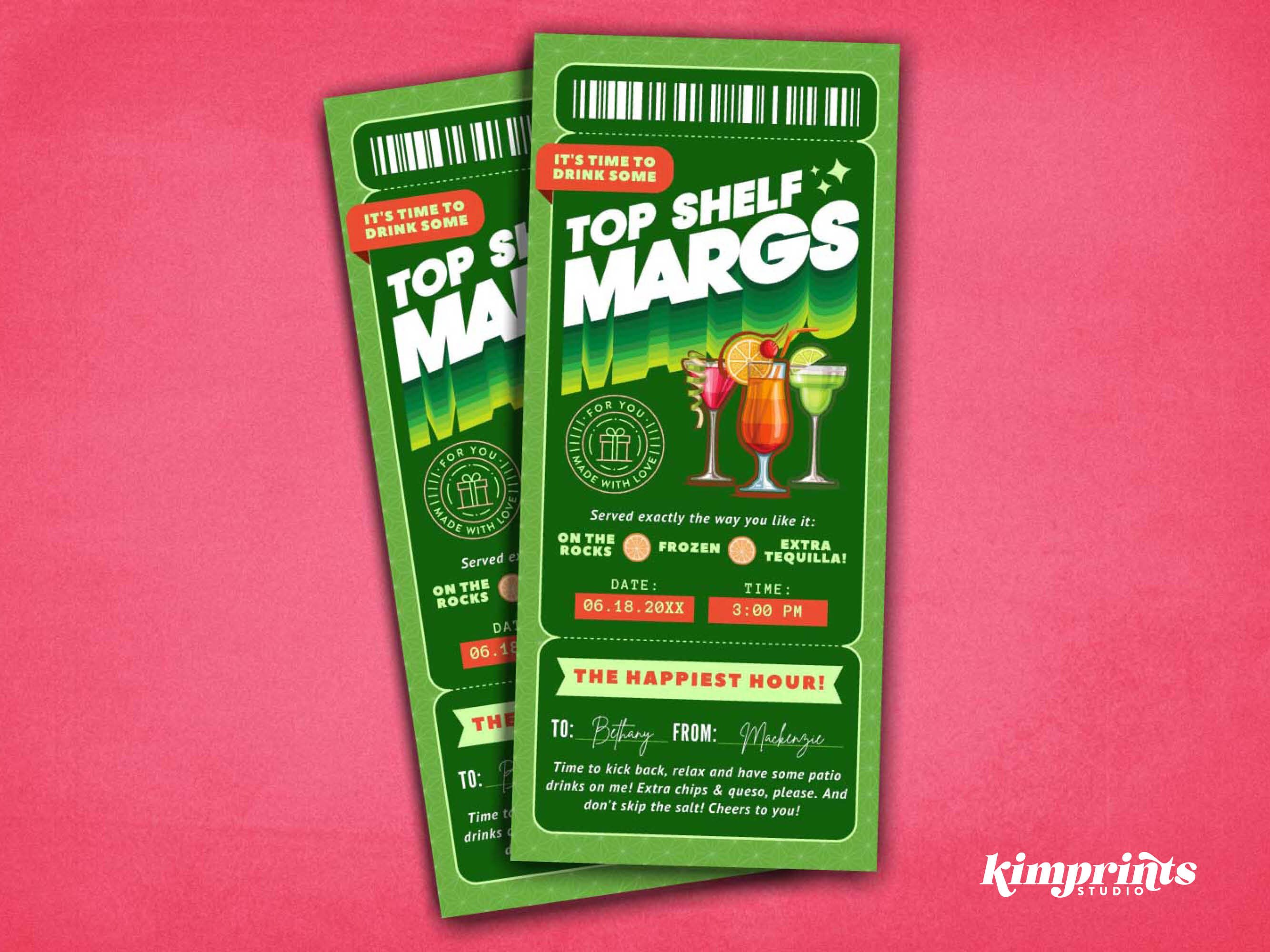 Margarita Ticket Template Margarita Party Gift Certificate - Etsy