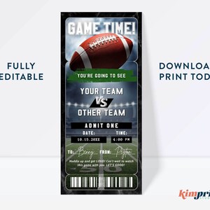 Football Ticket Template, Football Gift Certificate, Editable NFL Game ...
