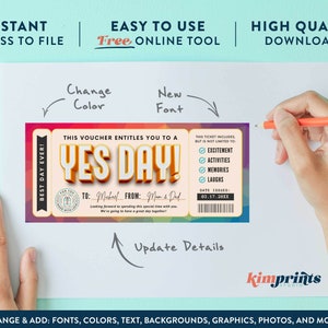 Yes Day Ticket, Kids Best Day Ever Souvenir, Yes Day Gift Certificate ...