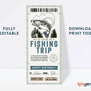 Fishing Trip Ticket Template, Fishing Trip Gift Idea, Anglers Gift ...