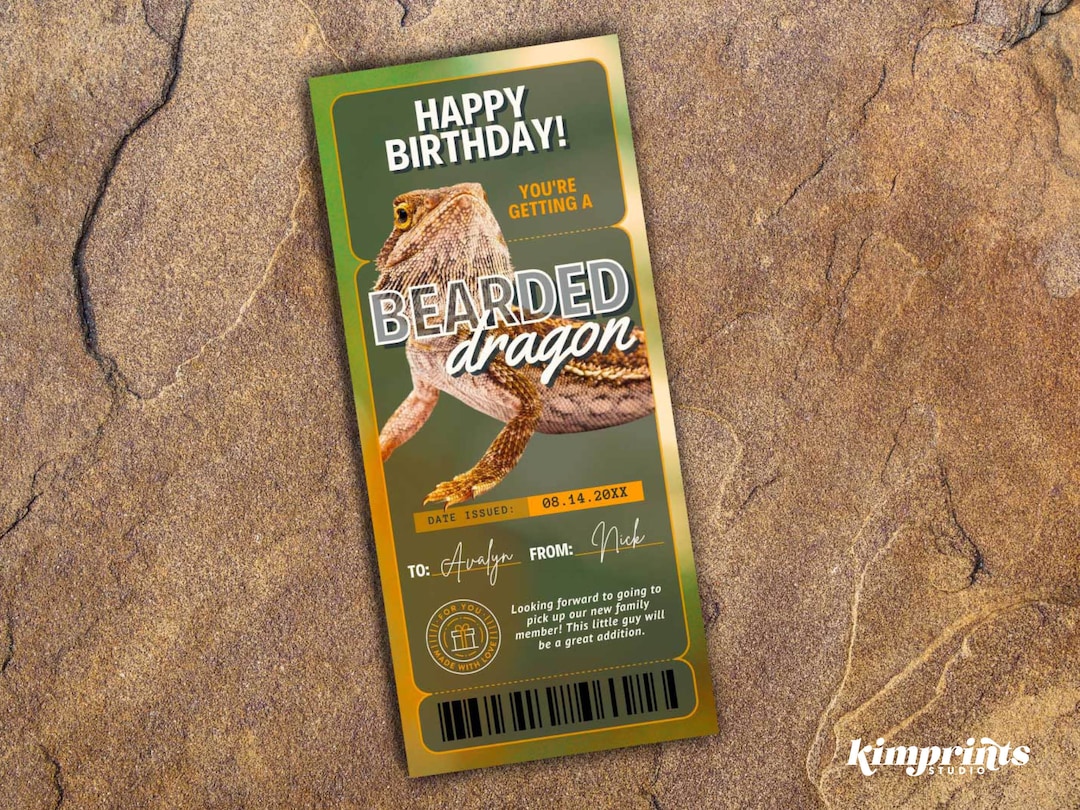 Bearded Dragon Gift Certificate, Surprise Pet Ticket Template ...