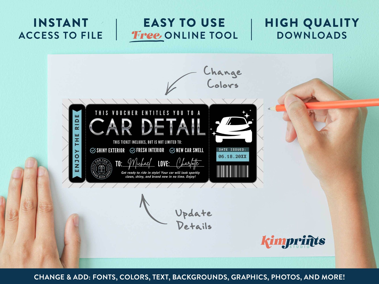 Car Detail Ticket Template, Car Detailing Gift Certificate, Car Detail ...