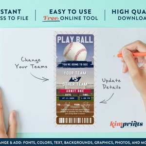 Baseball Ticket Template, Baseball Gift Certificate, Editable MLB Game ...