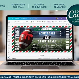 Football Ticket Template, Football Christmas Gift Certificate, Editable ...