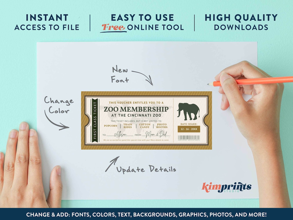 Zoo Membership Ticket Template, Season Pass Gift Certificate, Fun ...