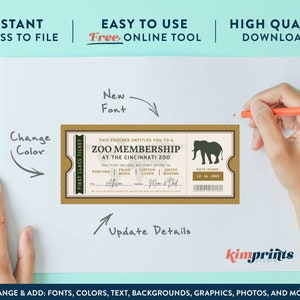 Zoo Membership Ticket Template, Season Pass Gift Certificate, Fun ...