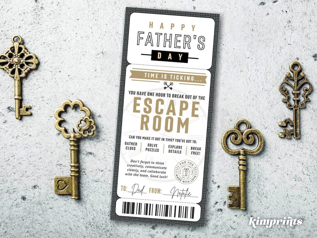Escape Room Ticket, Father's Day Escape Room Gift Certificate, Surprise ...