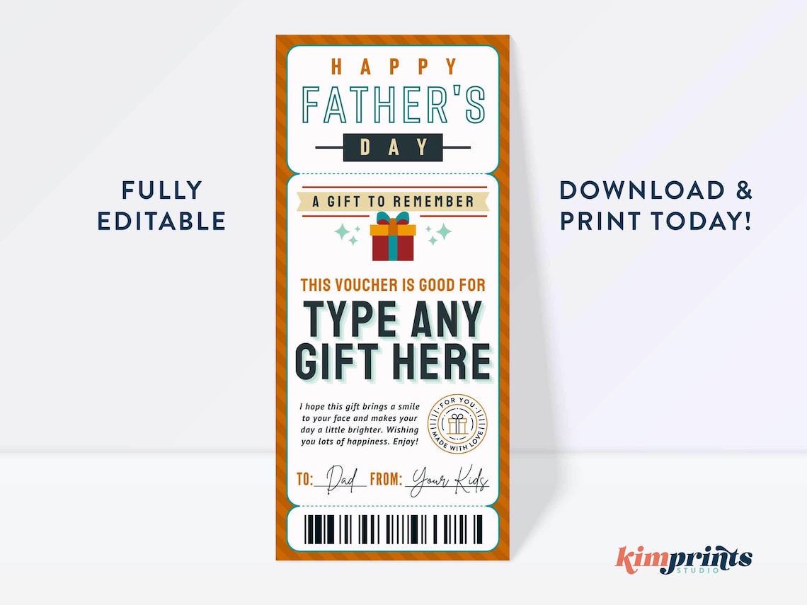 Father's Day Custom Voucher Template, Certificate for Dad, Father's Day ...