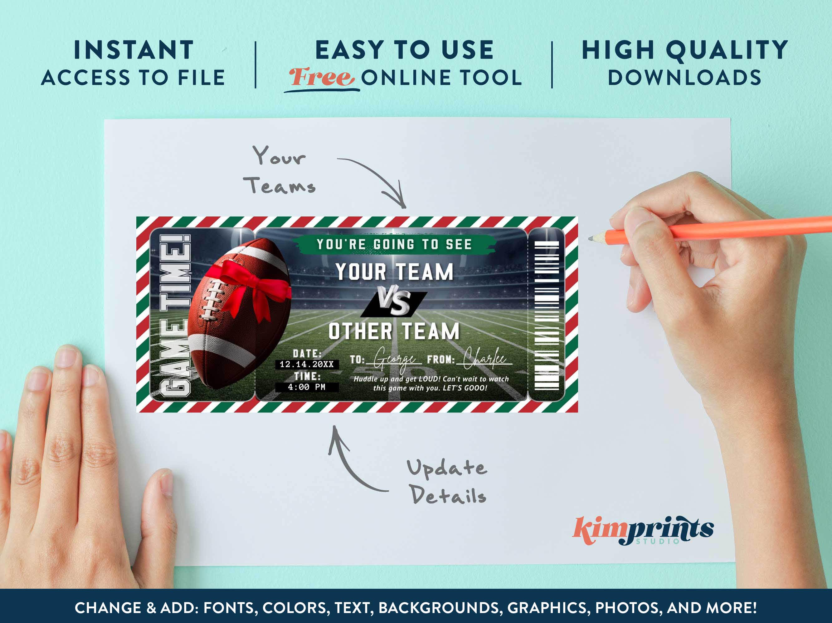 Football Ticket Template, Football Christmas Gift Certificate, Editable ...