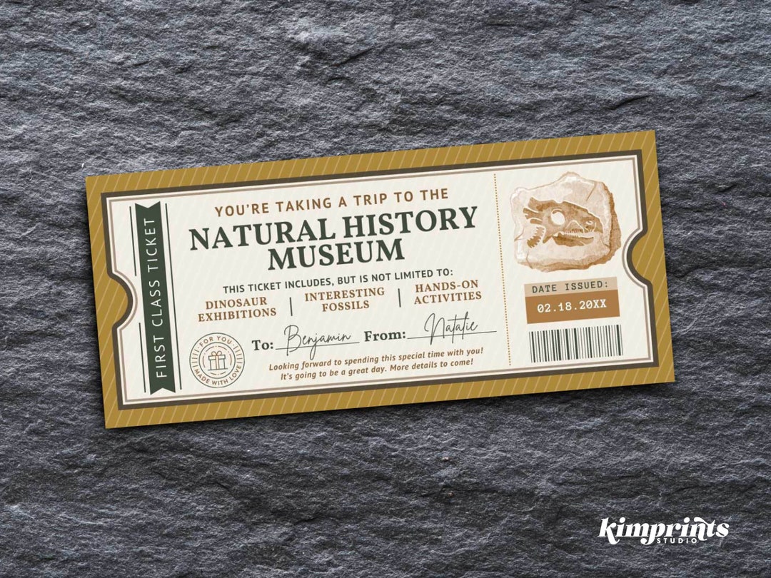 Natural History Museum Ticket Template, Dinosaur Experience Gift ...