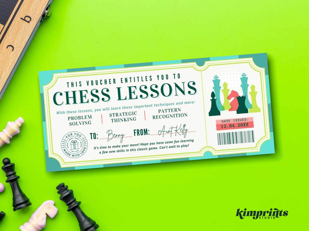 Chess Lessons Ticket Template, Chess Gift Idea, Chess Board Game Class ...