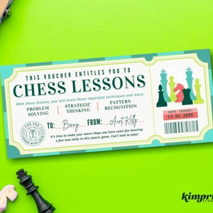 Chess Lessons Ticket Template, Chess Gift Idea, Chess Board Game Class ...