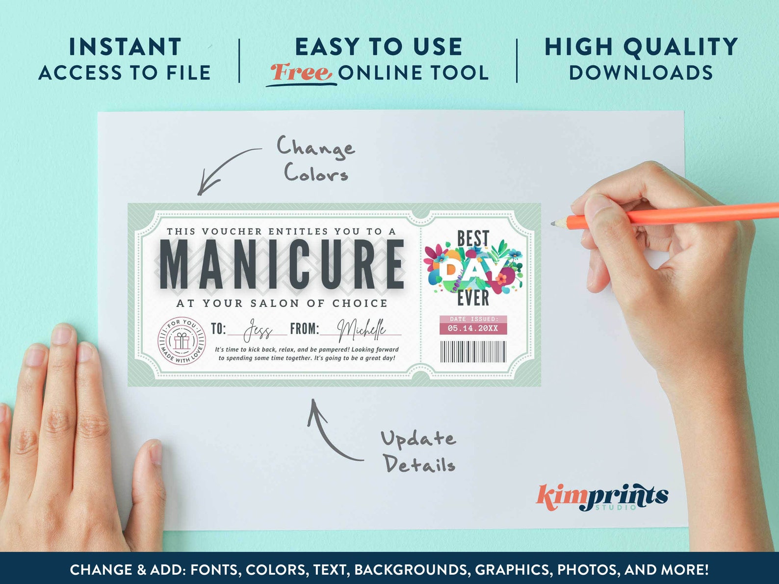 Manicure Ticket Template, Nail Salon Gift Certificate, Manicure ...
