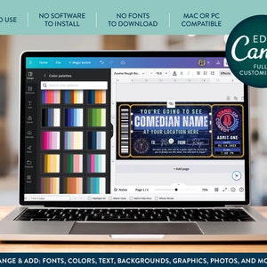 Comedy Show Ticket Template, Custom Comedy Club Gift, DIY Stand up ...