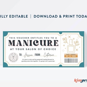 Manicure Ticket Template, Nail Salon Gift Certificate, Manicure ...