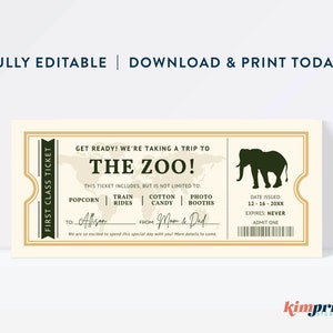 Zoo Trip Ticket Template, Printable Fun Day Coupon, Animal Experience ...