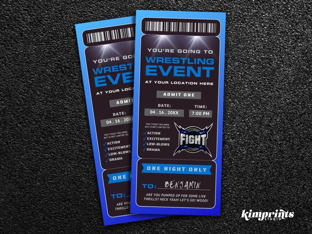 Wrestling Ticket Template, Boxing Ticket Stub, Custom Wrestling Gift ...