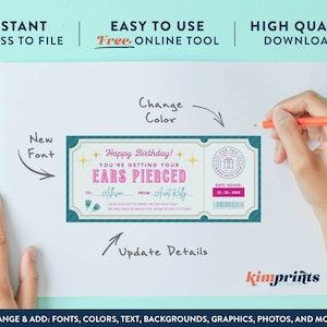 Ear Piercing Ticket Template, Ears Pierced Souvenir, First Piercing ...