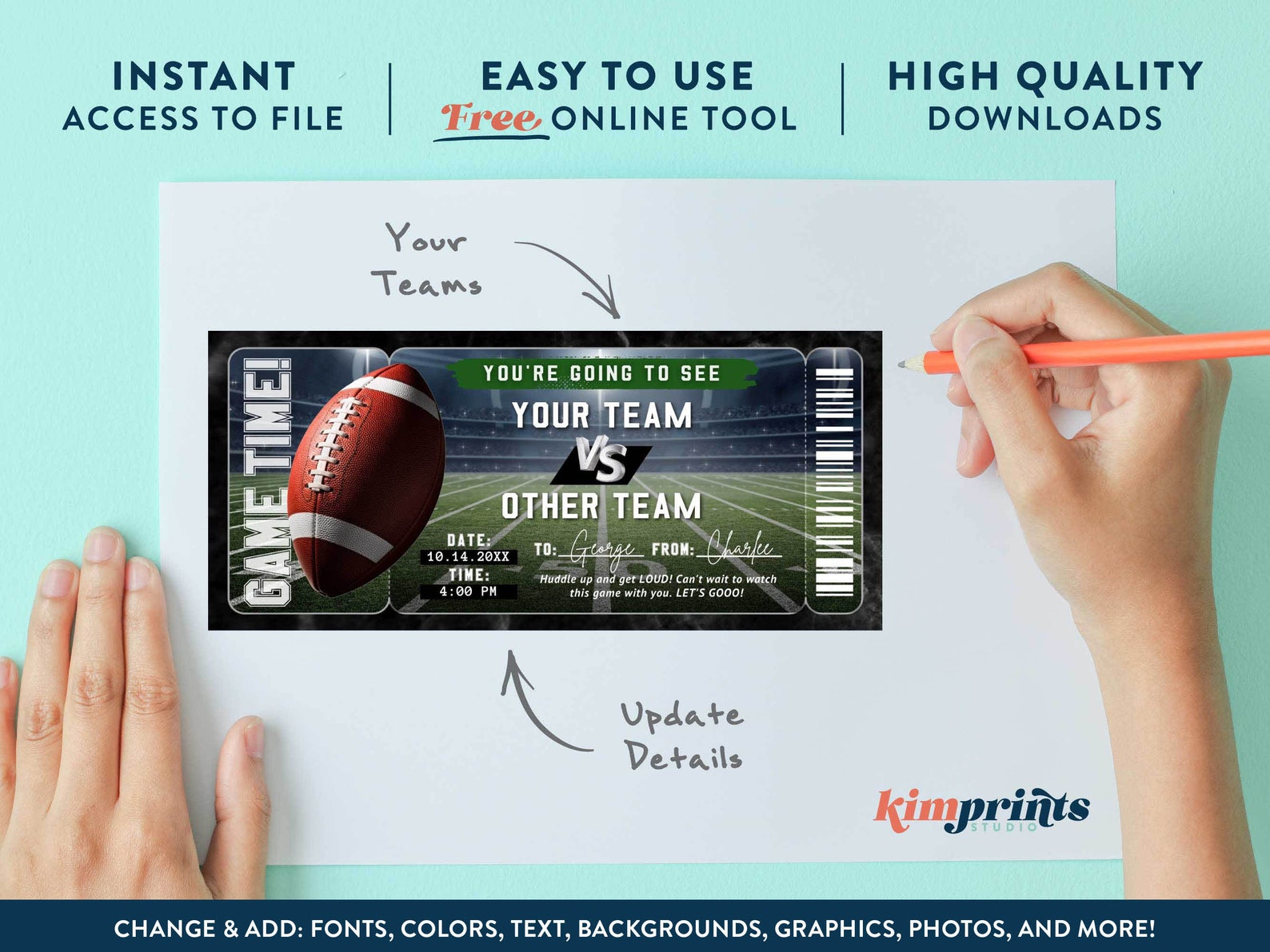 Football Ticket Template, Football Gift Certificate, Editable NFL Game ...