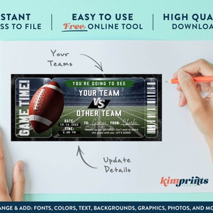 Football Ticket Template, Football Gift Certificate, Editable NFL Game ...