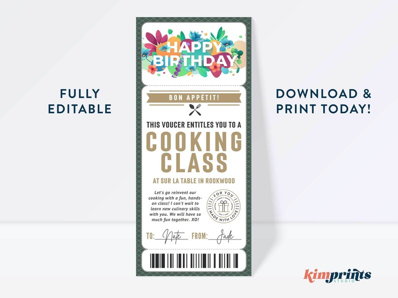 Cooking Class Ticket Template Birthday Culinary Gift Idea - Etsy