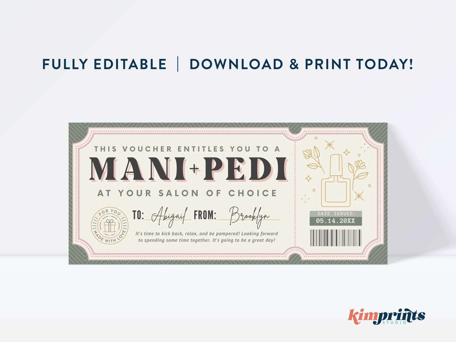 Mani Pedi Ticket Template, Nail Salon Gift Certificate, Manicure ...