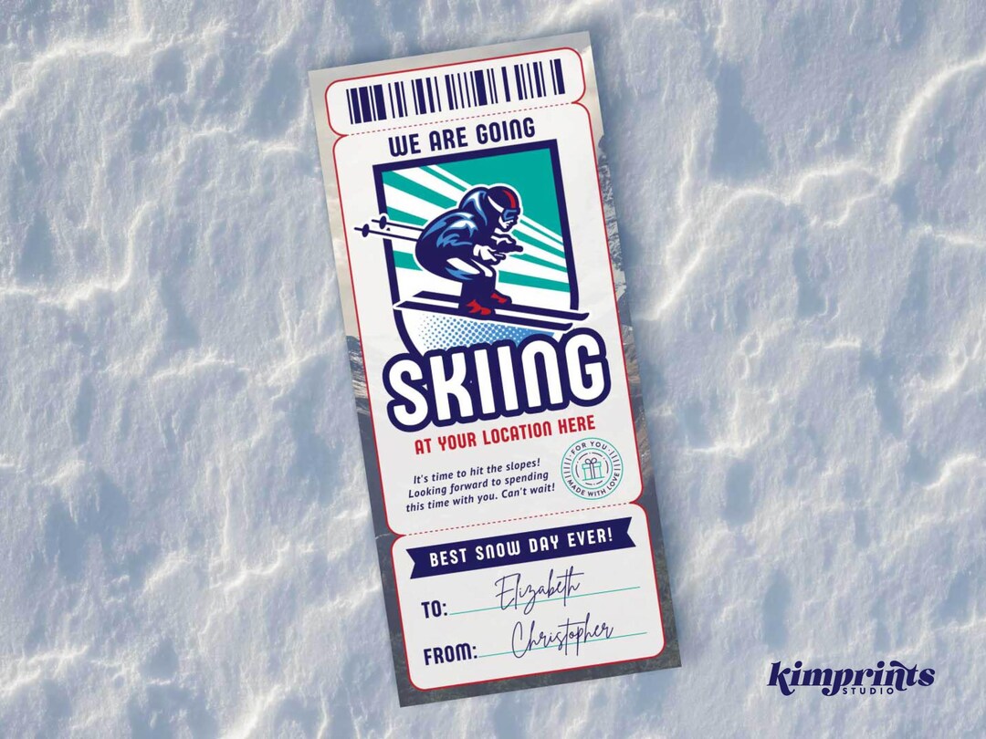 Snow Skiing Ticket Template, Ski Trip Gift Idea, Ski Pass Gift Voucher ...