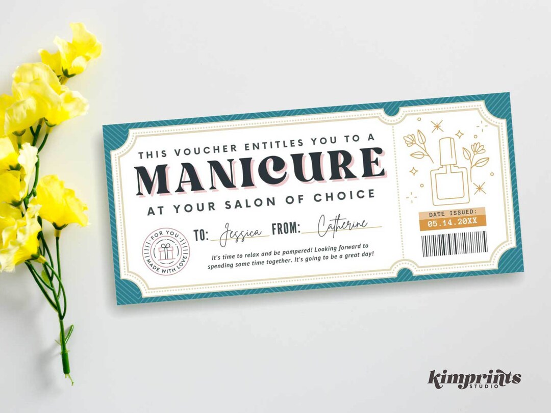 Manicure Ticket Template, Nail Salon Gift Certificate, Manicure ...
