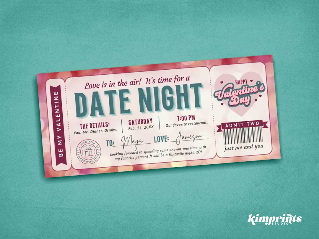 Date Night Ticket Template, DIY Romantic Valentine/anniversary Gift ...