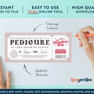 Pedicure Ticket Template, Valentines Day Nail Salon Gift Certificate ...