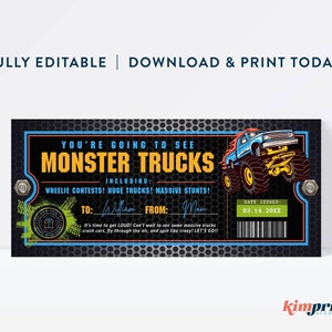 Monster Truck Show Ticket, Monster Truck Gift Idea, Surprise Monster ...
