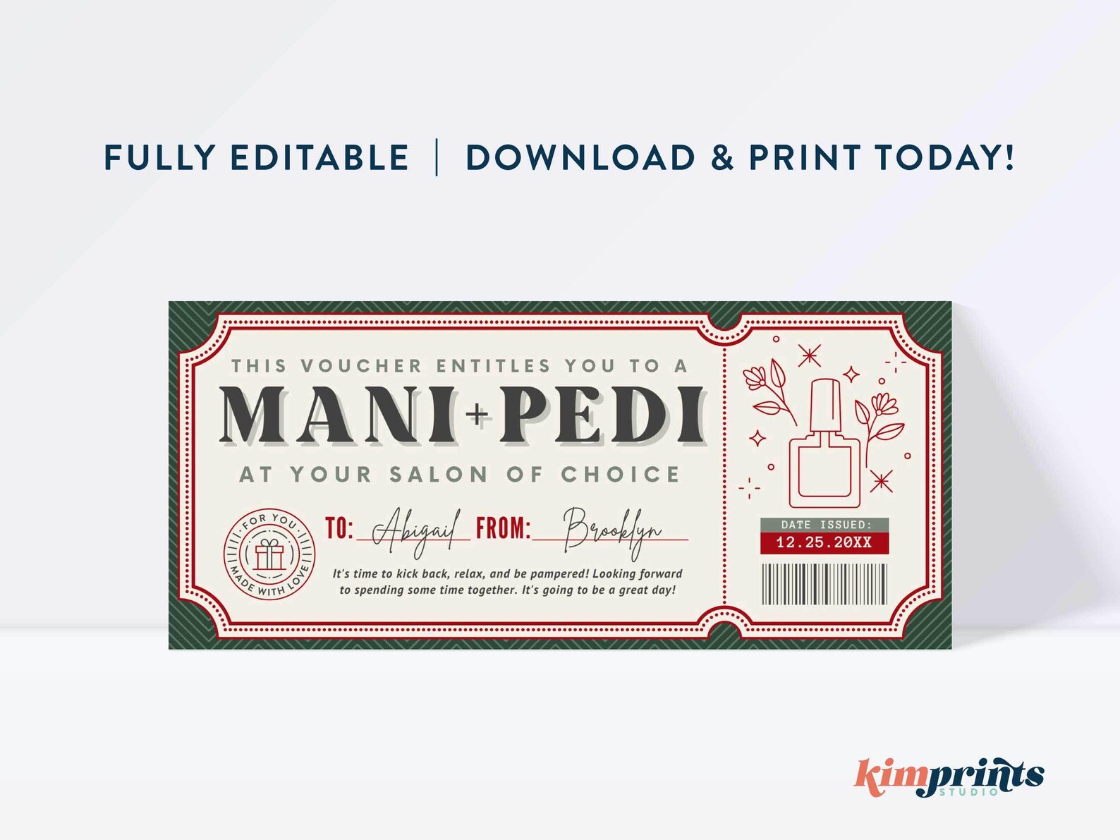 Mani Pedi Ticket Template, Nail Salon Christmas Gift Certificate ...